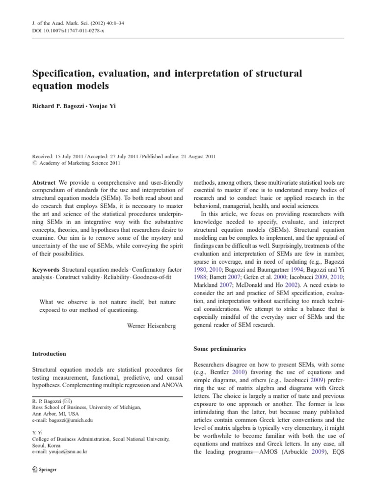 Specification, Evaluation, and Interpretation of Structural Equation ...
