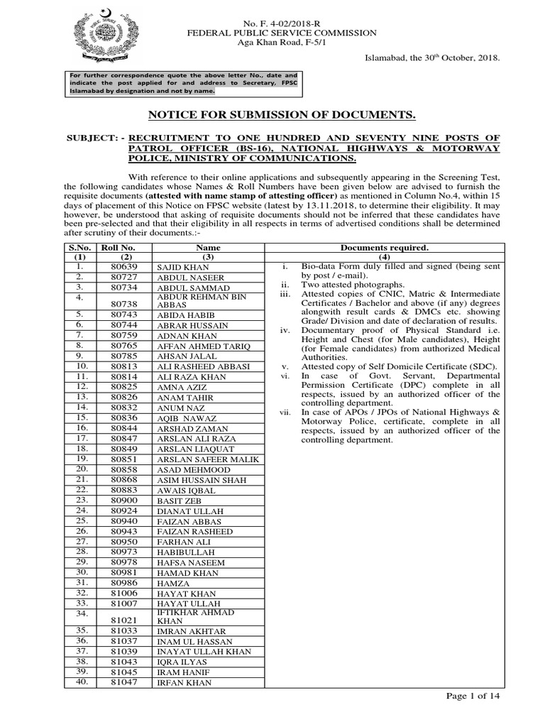 Notice For Submission of Documents | PDF