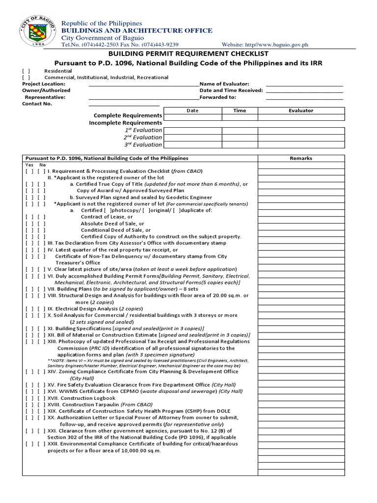 Building Permit Requirement Checklist To Do List | PDF | Engineering ...