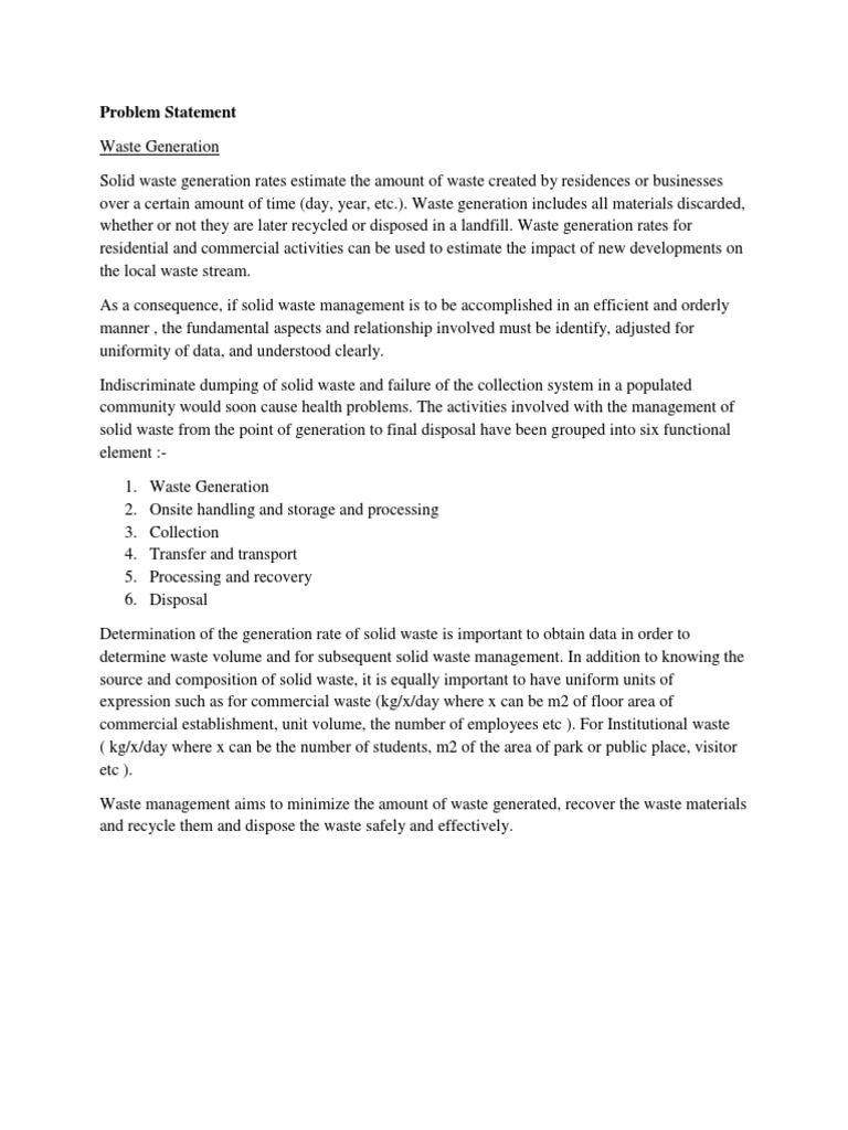 Problem Statement | PDF | Waste Management | Municipal Solid Waste