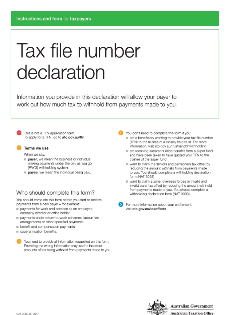 TFN Declaration Form N3092 | PDF