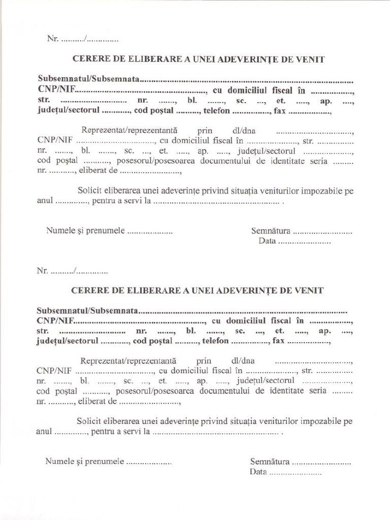 Cerere Adeverinta Venit PDF | PDF