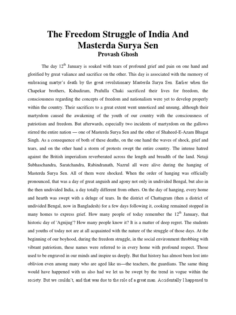 The Freedom Struggle of India And Masterda Surya Sen's Revolutionary ...