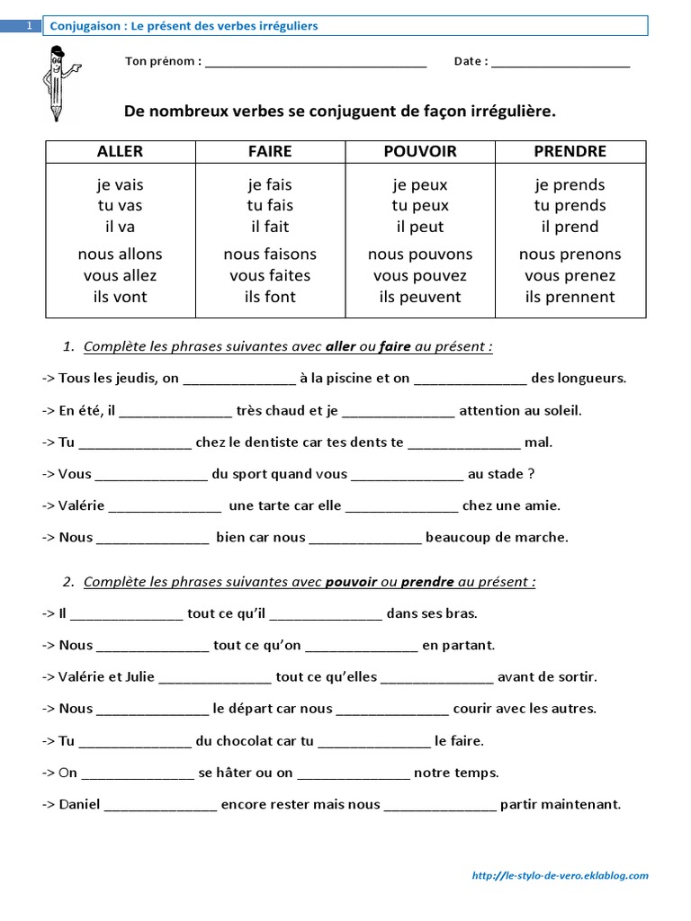 Le Present Des Verbes Irreguliers PDF | Descargar gratis PDF ...