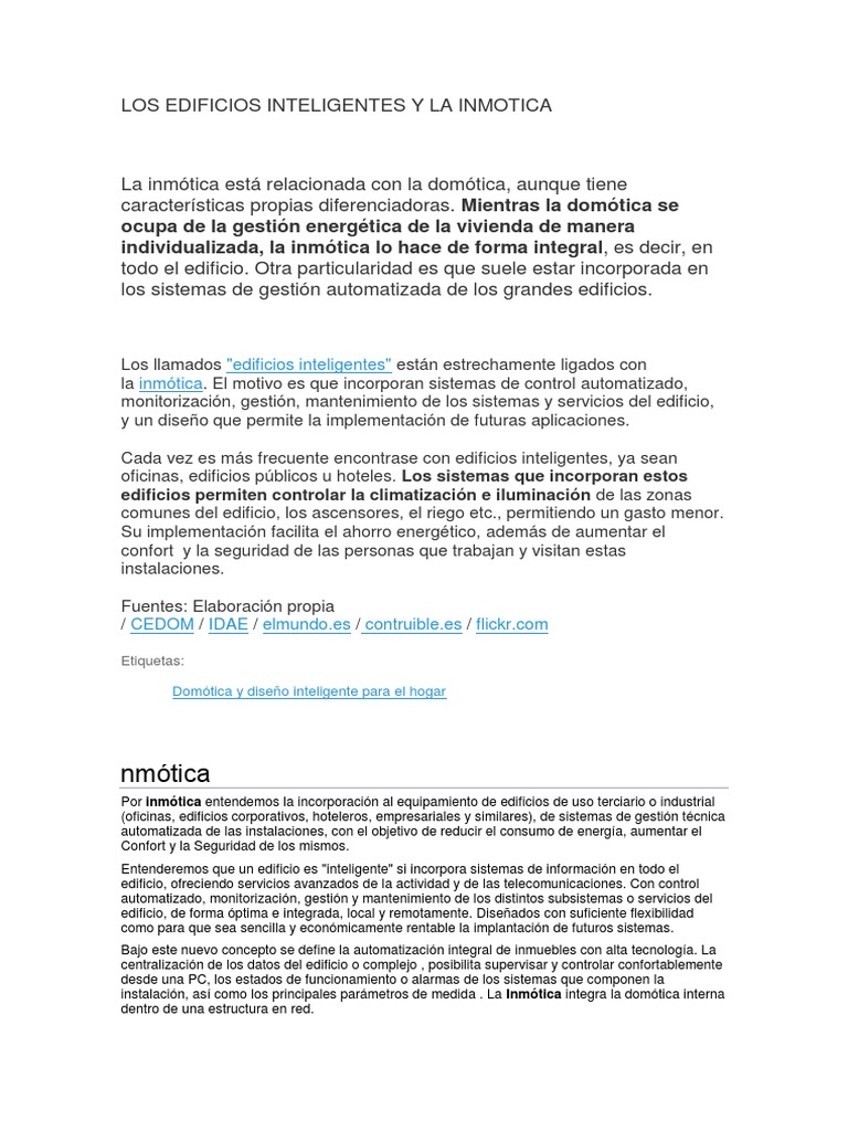 Los Edificios Inteligentes Y La Inmotica Pdf Automatización De