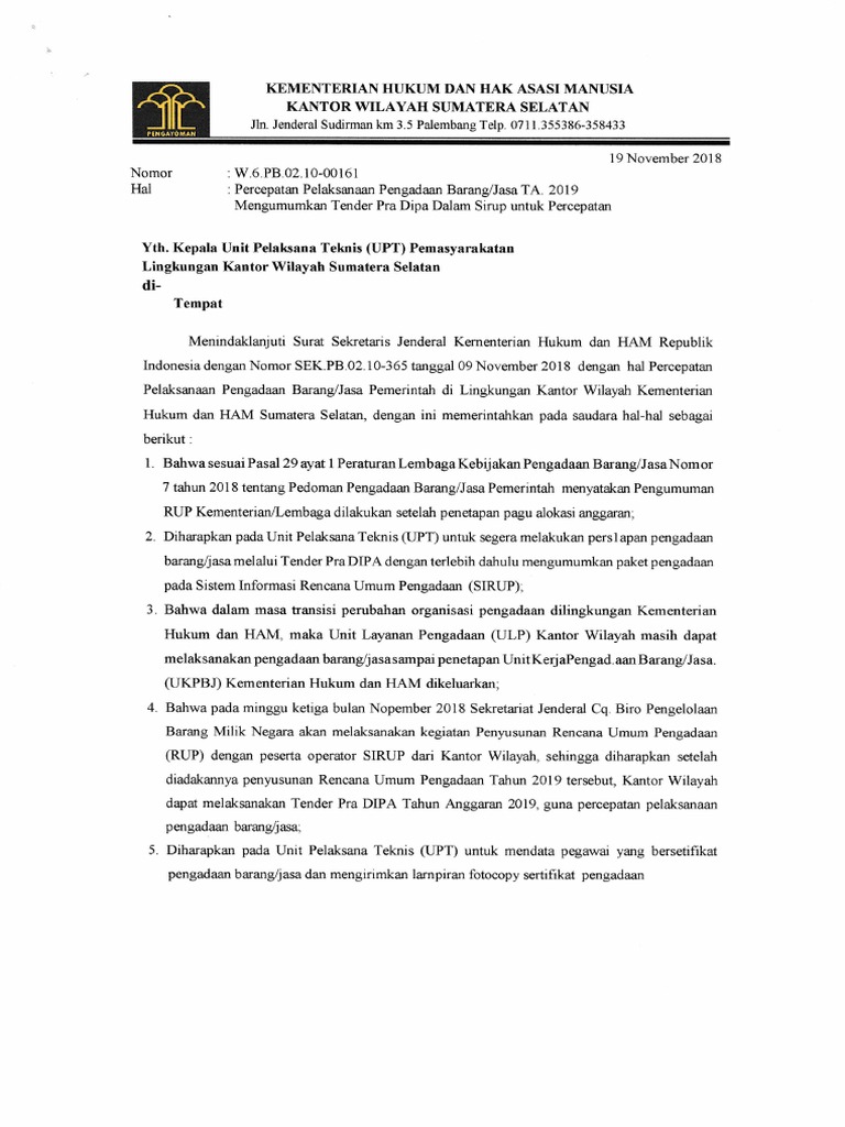 01 Surat Perintah Tender Pra DIPA | PDF
