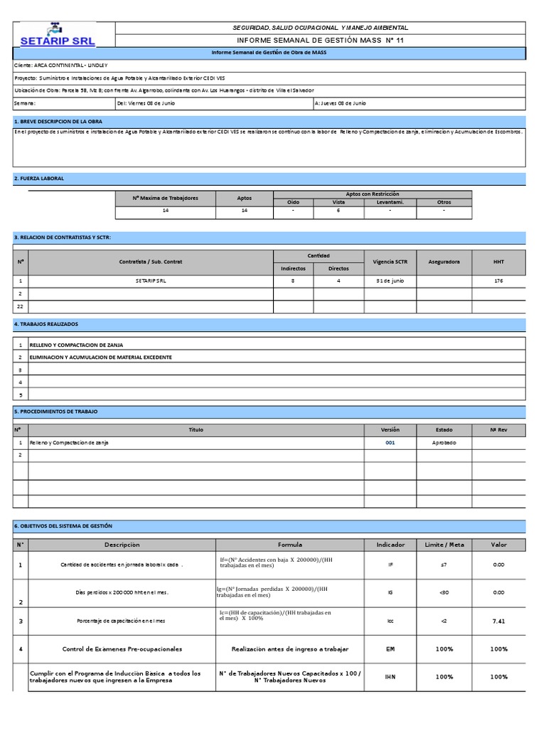 MEDLEO - Informe Semanal SSOMA 11 | PDF | Residuos | Materiales MEDLEO - Informe Semanal SSOMA 11 | PDF | Residuos | Materiales