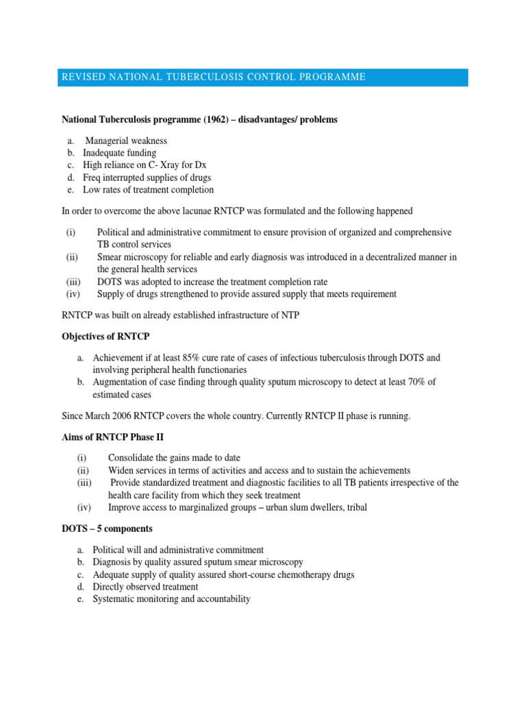 Revised National Tuberculosis Control Programme | PDF | Tuberculosis ...