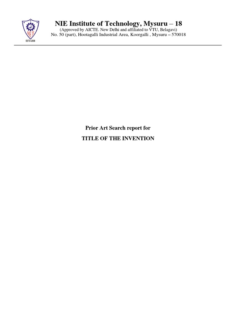 Prior Art Search Report for an Undisclosed Invention from NIE Institute ...