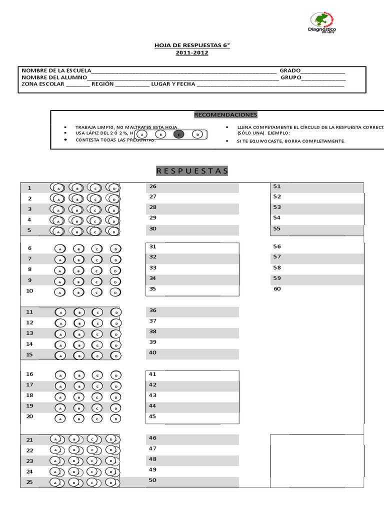 Hoja de Respuestas Tipo ICFES 6° | PDF