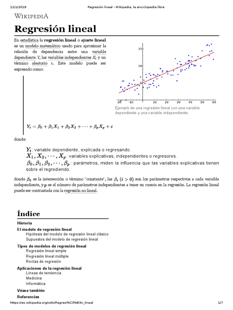 Regresión Lineal - Wikipedia, La Enciclopedia Libre PDF | PDF ...