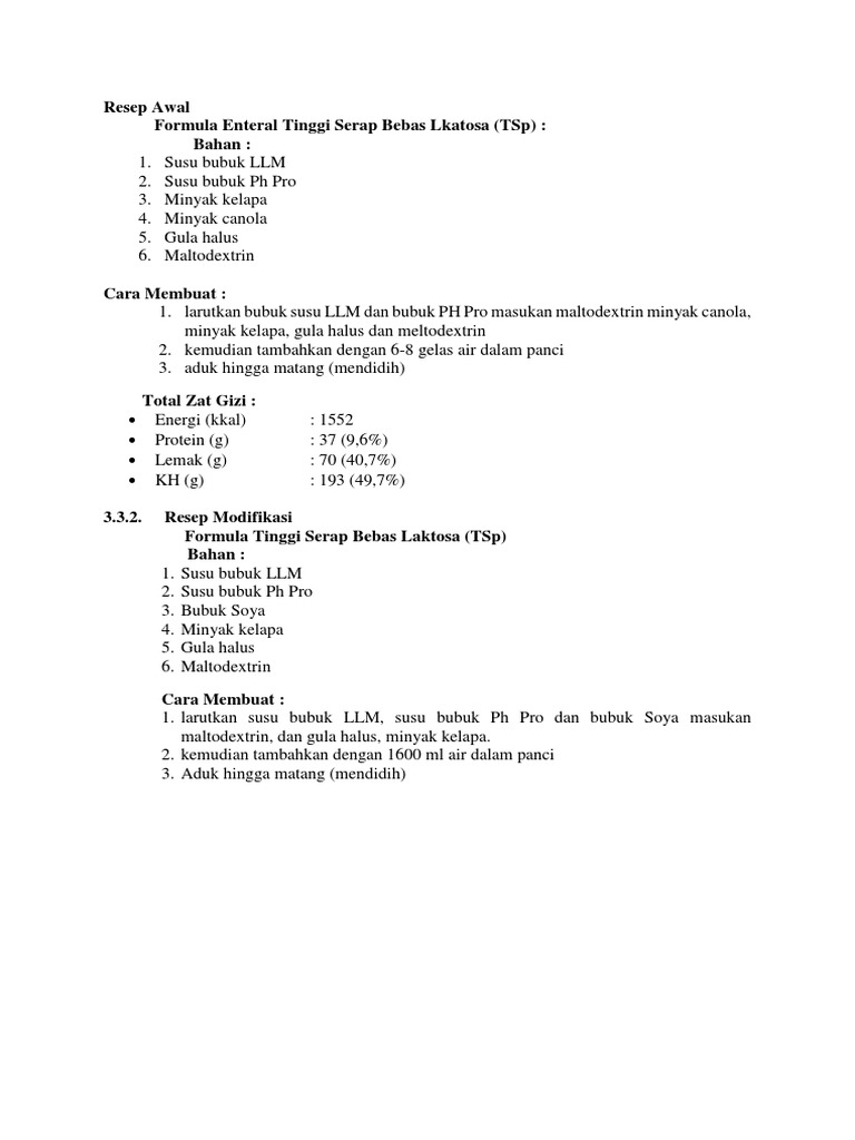 Resep Awal Enteral TSP | PDF