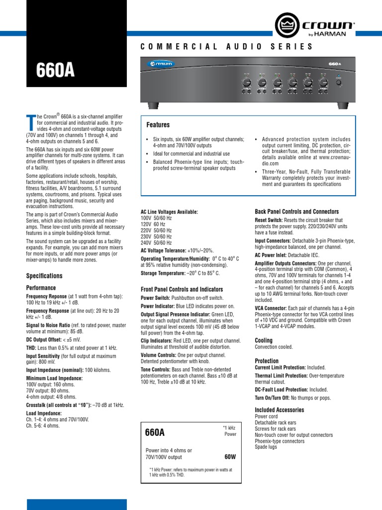 Crown 660a | PDF | Amplifier | Electrical Engineering
