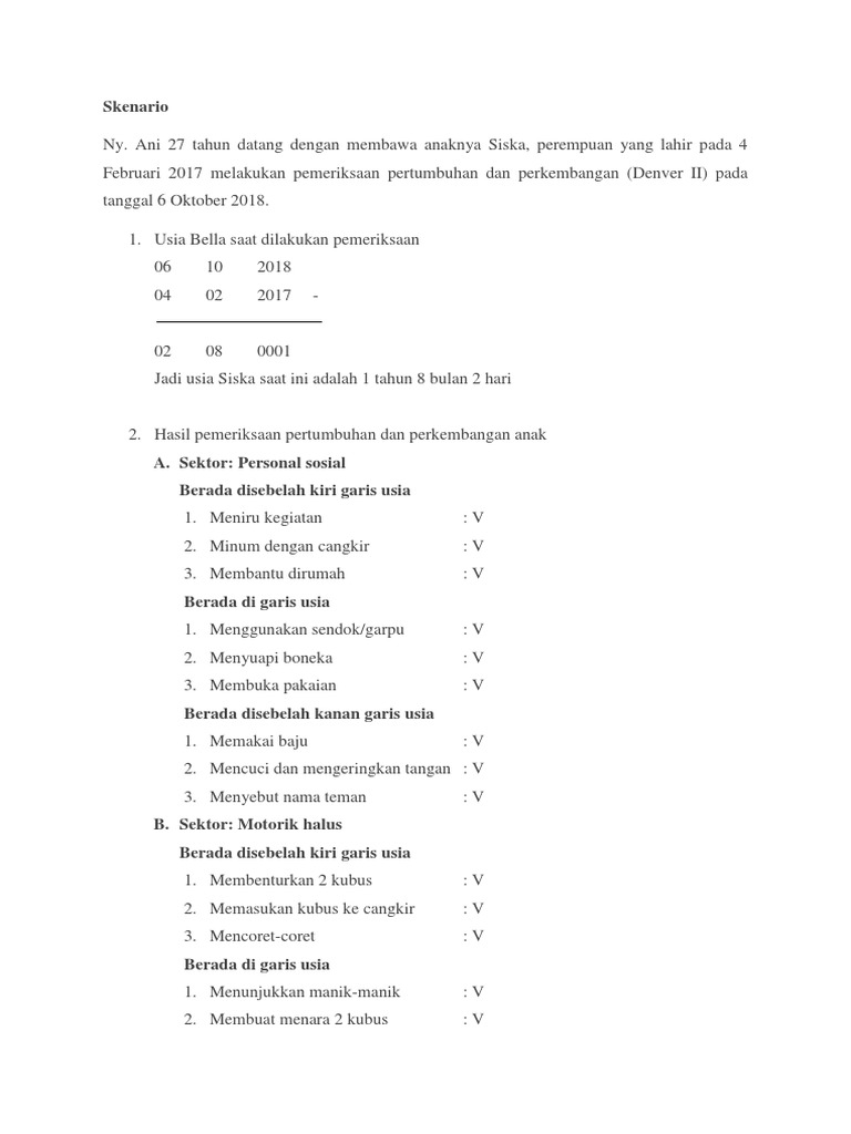 Interpretasi Denver II Siska 1 Tahun 8 Bulan | PDF