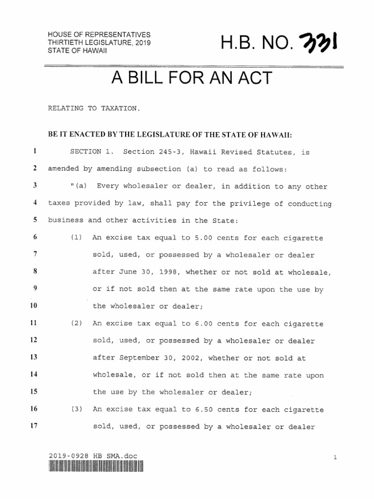A Bill For An Act: House of Representatives Thirtieth Legislature, 2019 ...