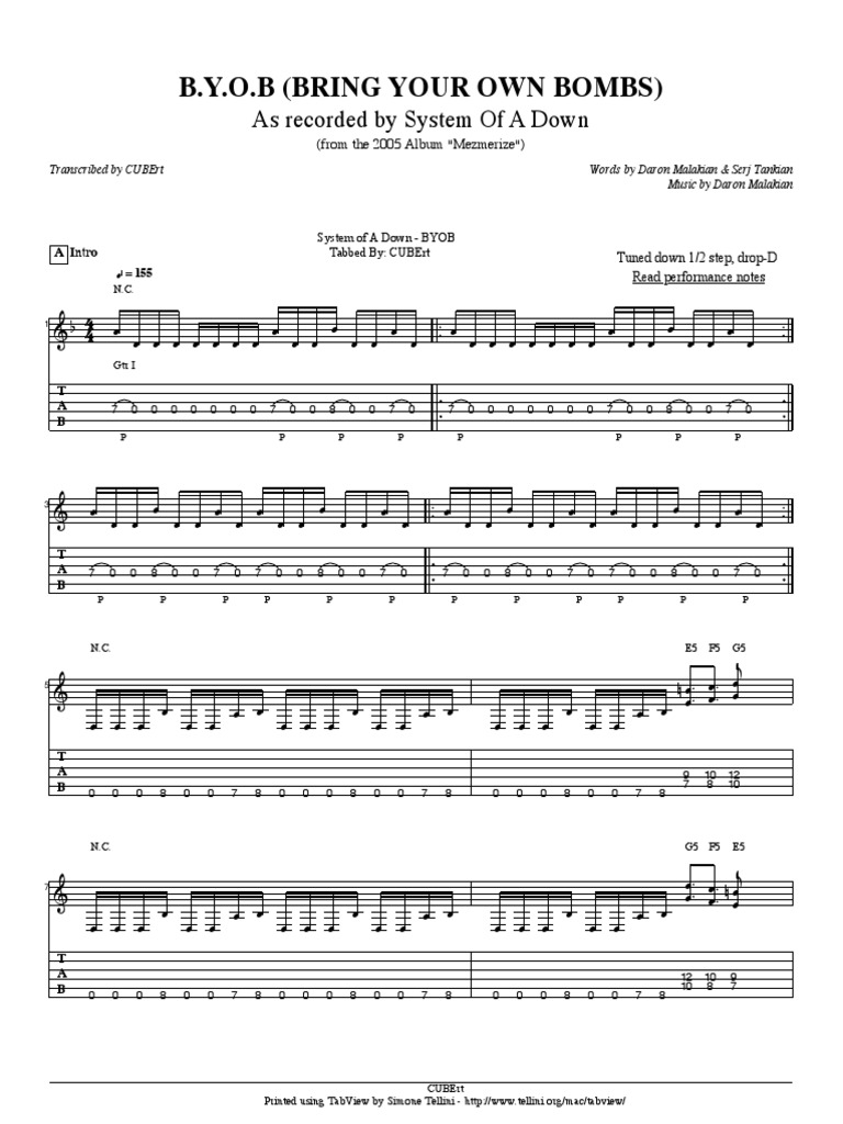 System of A Down - ByOB PDF | PDF | Rock Music | American Musical Groups