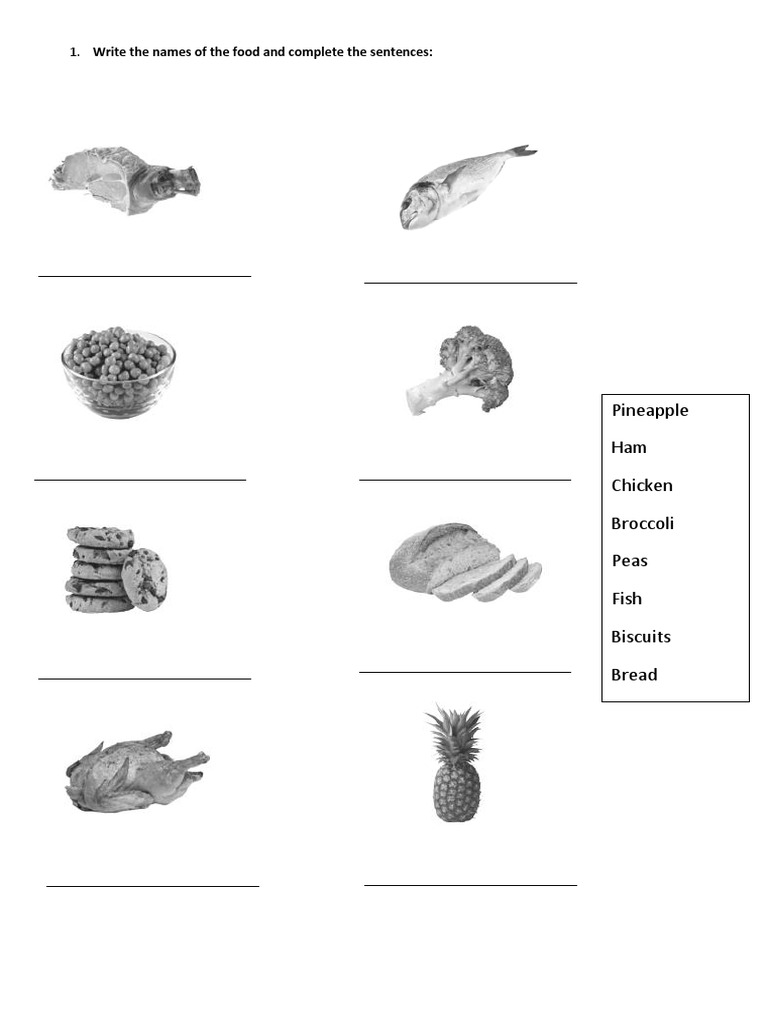 Write The Names of The Food and Complete The Sentences:: Pineapple Ham ...