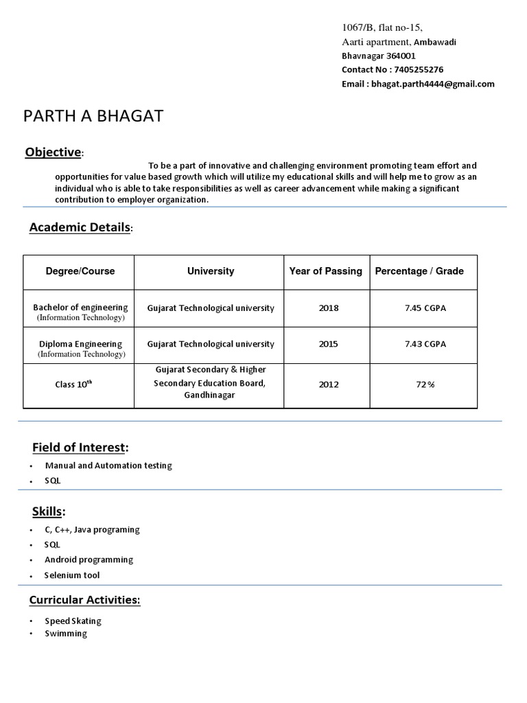 Parth Resume (BLR) PDF | PDF | Behavior Modification | Learning