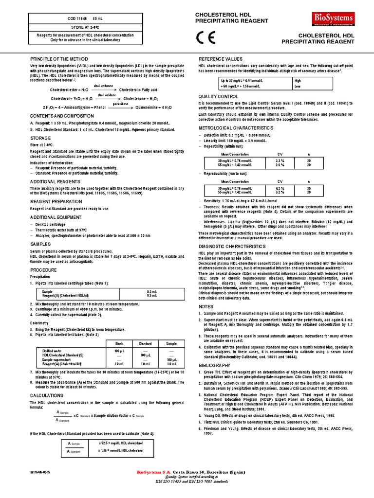 HDL Cholesterol Test Procedure Guide | PDF | High Density Lipoprotein ...