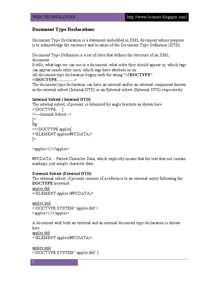 Document Type Declarations | PDF | Html Element | Data Serialization Formats