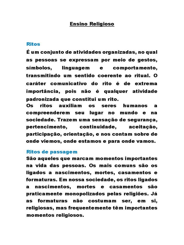 Ensino Religioso - Texto RItos | PDF