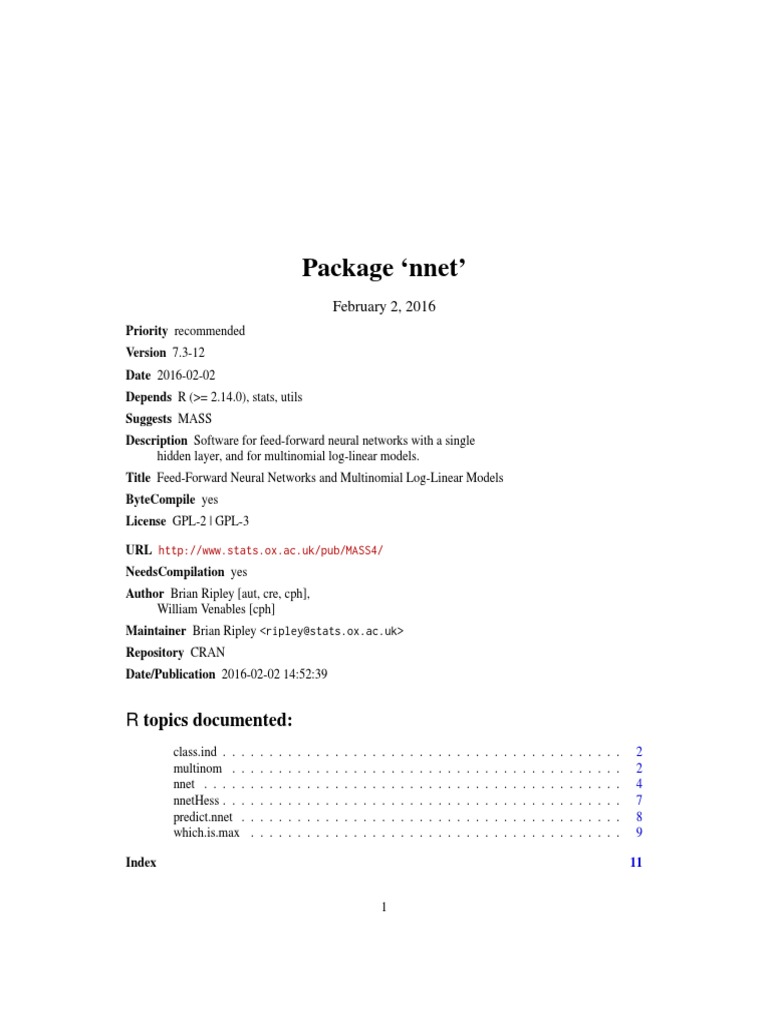 Package Nnet': R Topics Documented | Download Free PDF | Logistic Regression | Array Data Structure