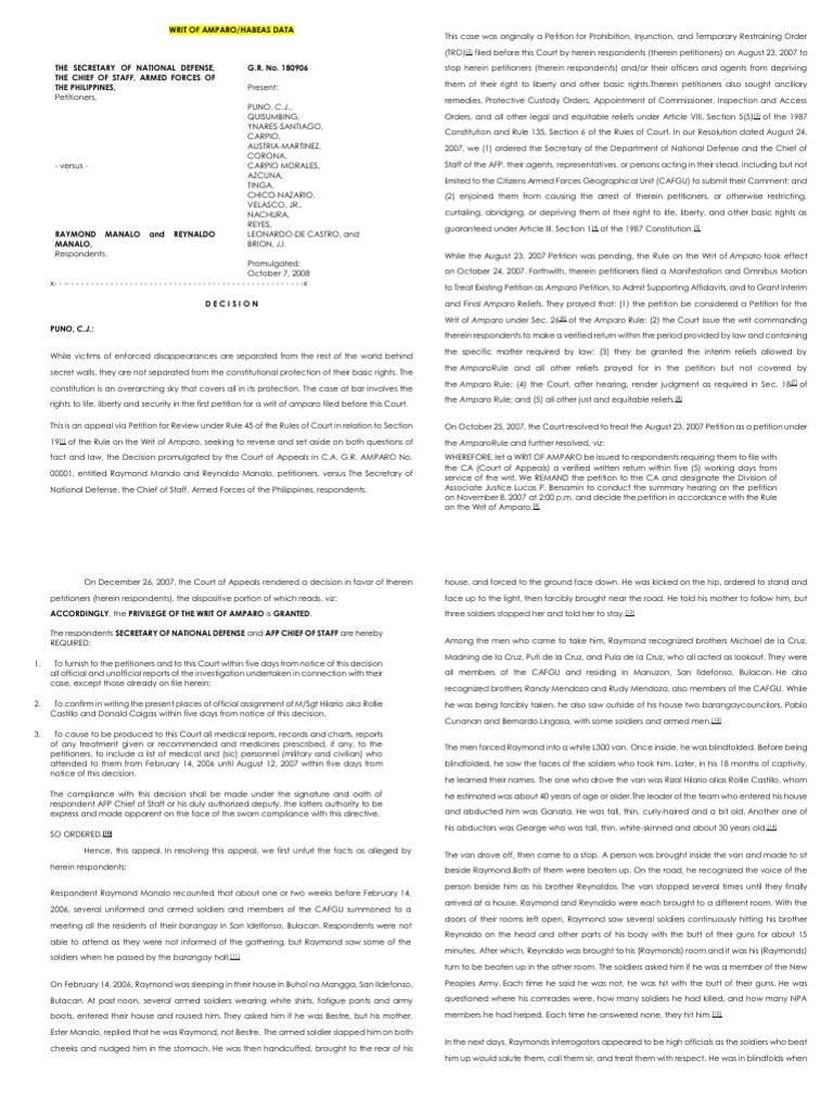 Writ of Amparo | PDF | Injunction | Equity (Law)