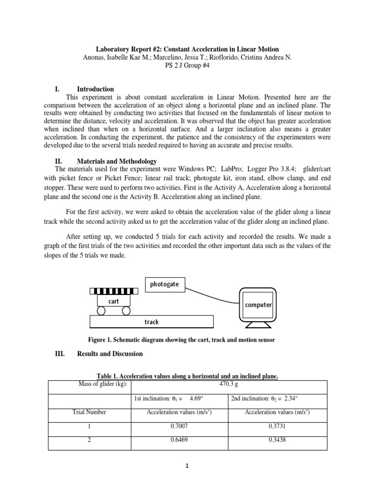 Laboratory Report #2: Constant Acceleration in Linear Motion | Download ...