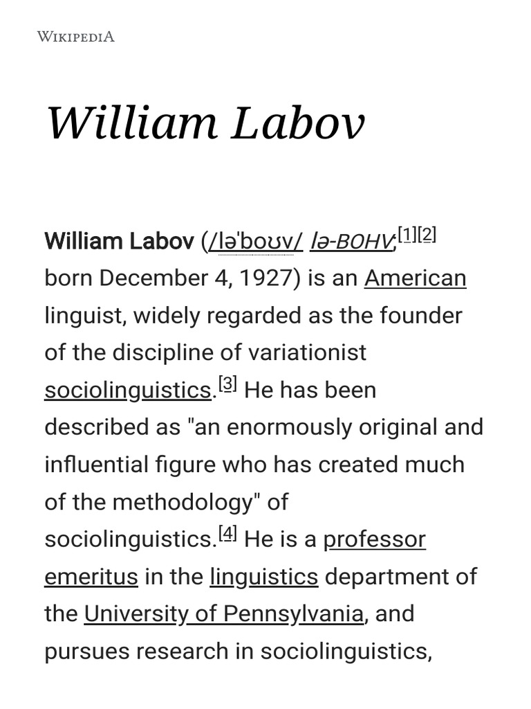 William Labov - Wikipedia | PDF | Symbols | Linguistics