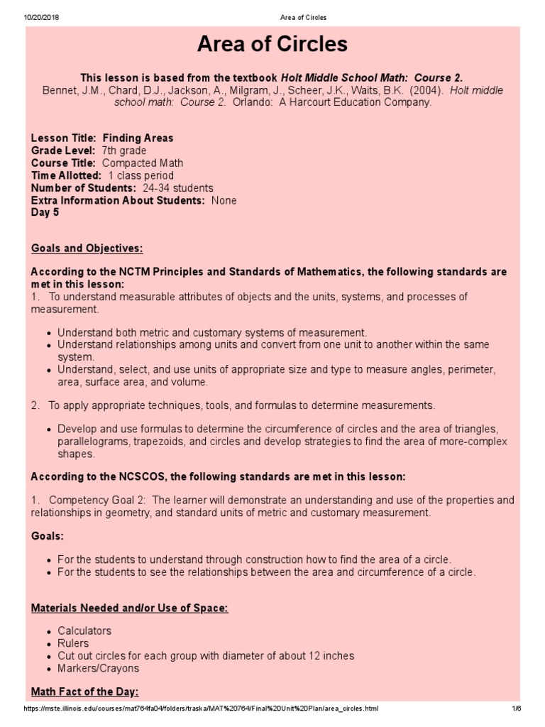 Area of Circles | PDF | Area | Pi