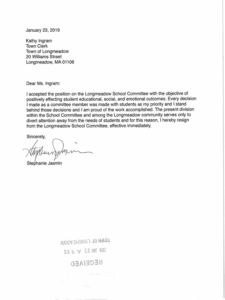 Longmeadow School Committee Resignation Letters | PDF