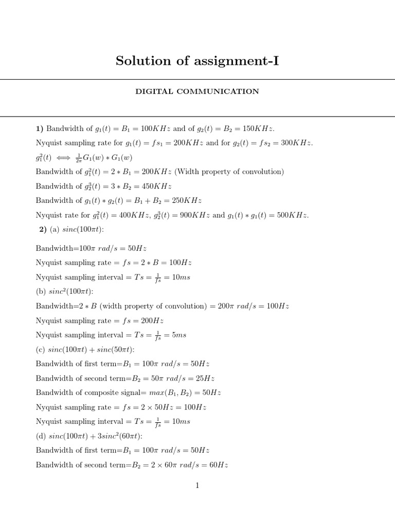 Solution Of Assignment 1 Pdf Sampling Signal Processing 
