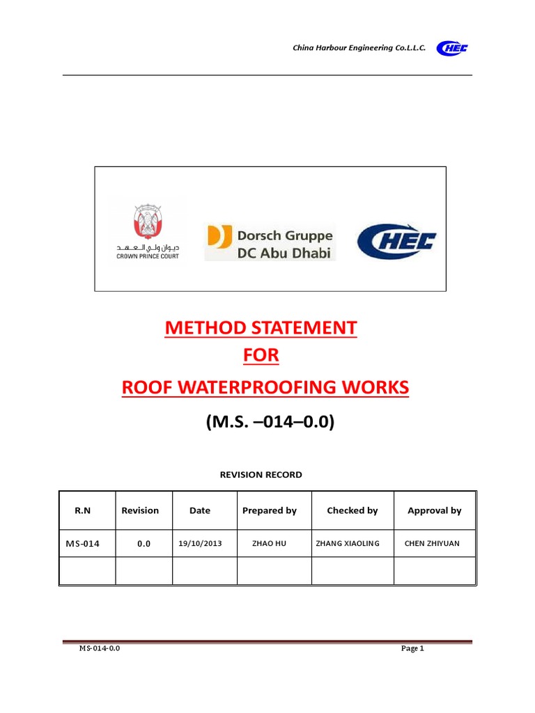 Method Statement for Roof Waterproofing Works | PDF | Concrete | Roof