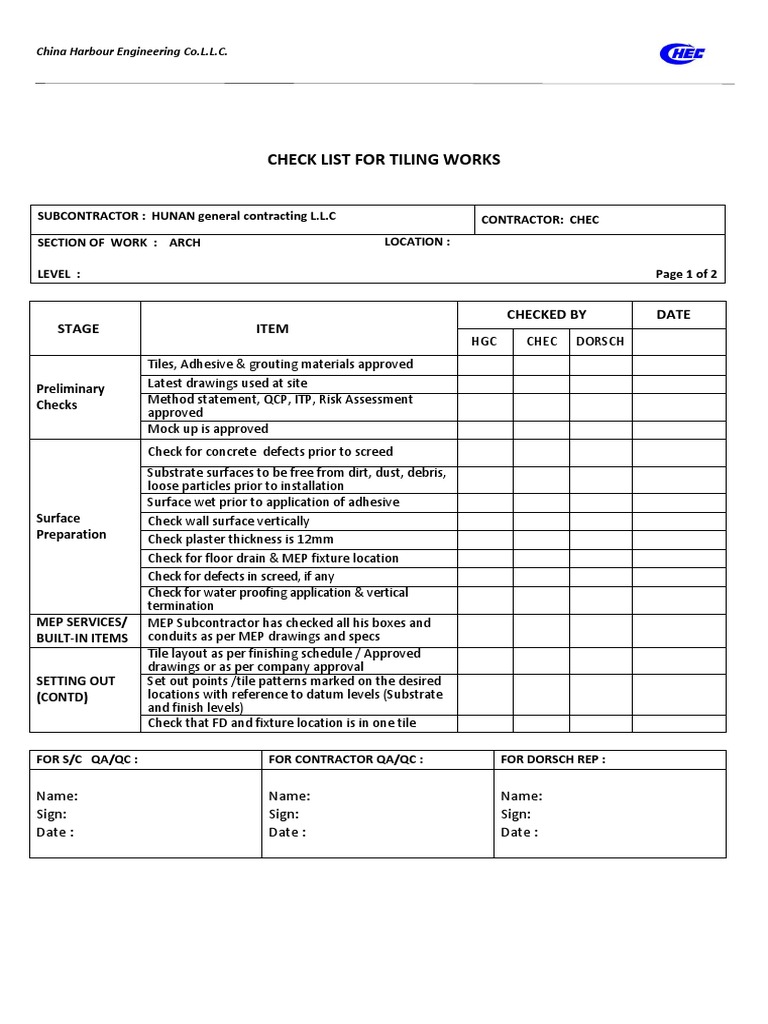 Tiling- Check List(1) | Tile | Building Technology | Free 30-day Trial ...