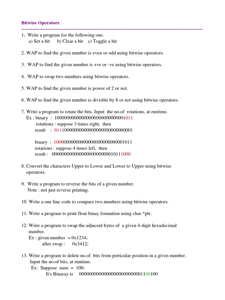 1.bitwise Operators | PDF | Bit | Computer Architecture 1.bitwise Operators | PDF | Bit | Computer Architecture