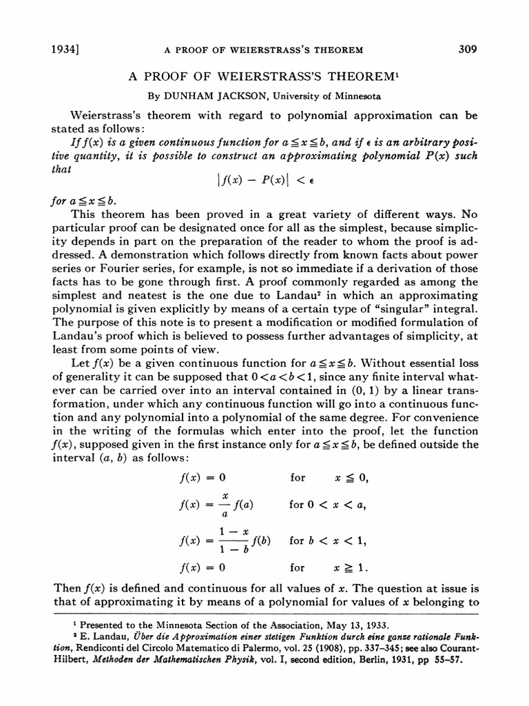 A Proof of Weierstrass Theorem | PDF | Theorem | Polynomial