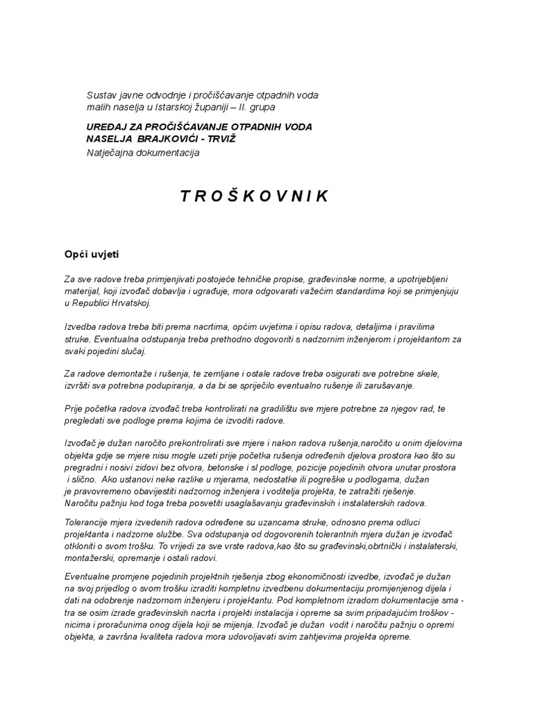 Y2 Troskovnik UPOV Brajkovici Trviz | PDF