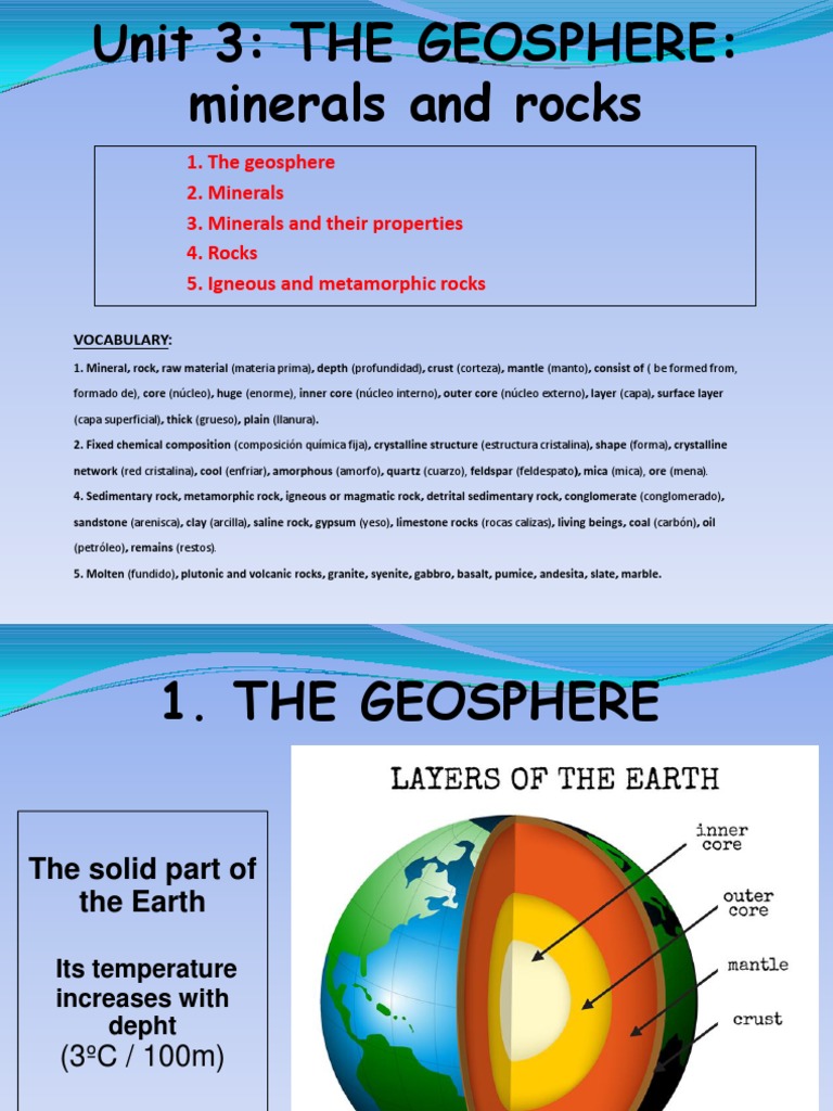 Unit 3 The Geosphere Minerals and Rocks With Answers | PDF | Roca ...