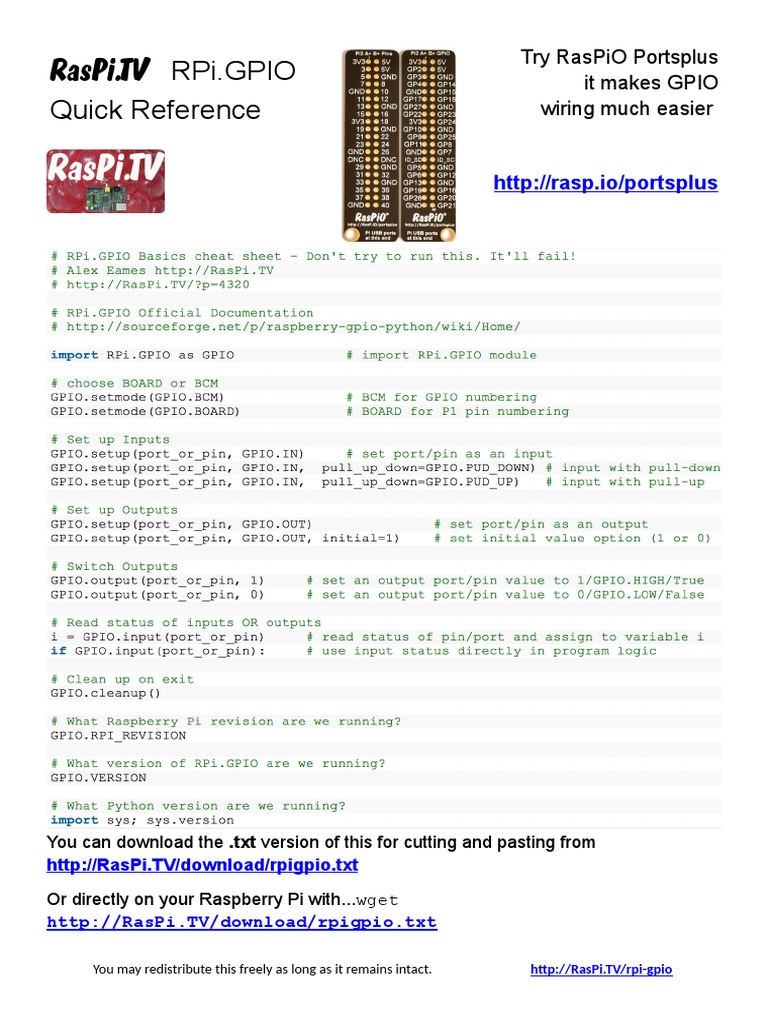 RPi - GPIO Cheat Sheet PDF | PDF | Raspberry Pi | Integrated Circuit