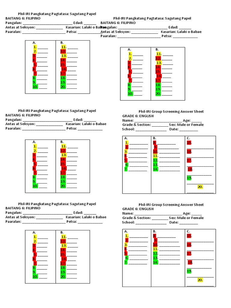 Phil-IRI Grade 6 Assessment Sheets | PDF | Career & Growth | Business