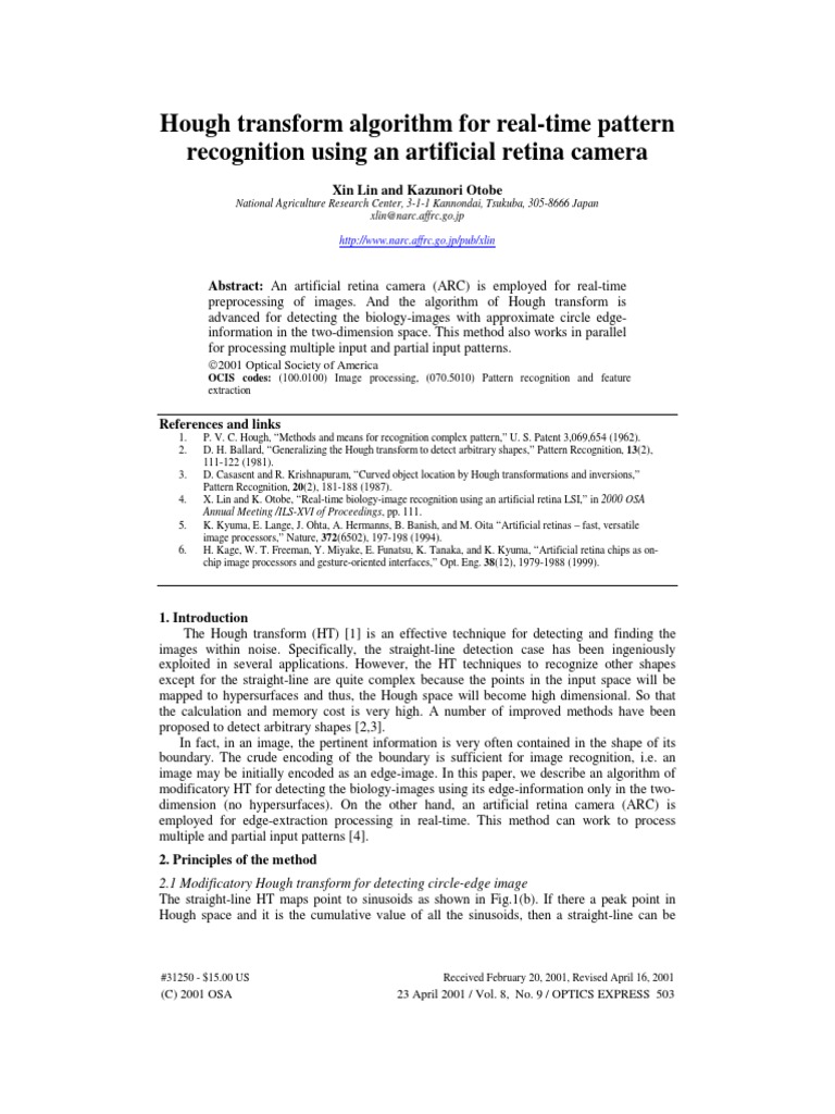 Hough Transform Algorithm For Real-Time Pattern Recognition Using An ...