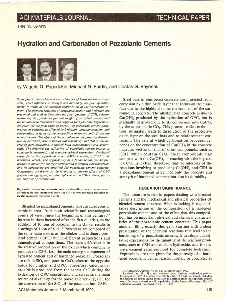 Hydration and Carbonation of Pozzolanic Cements: Aci Materials Journal Technical Paper | PDF ...