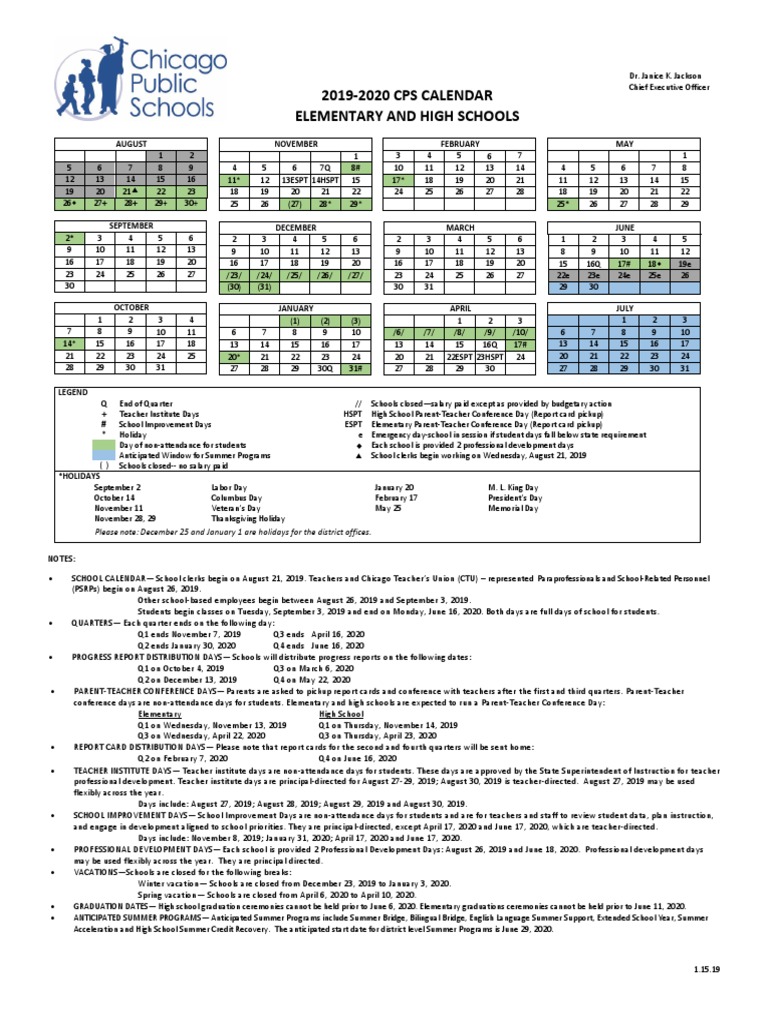 Chicago Public Schools 2019-2010 Calendar | PDF | Behavior Modification ...