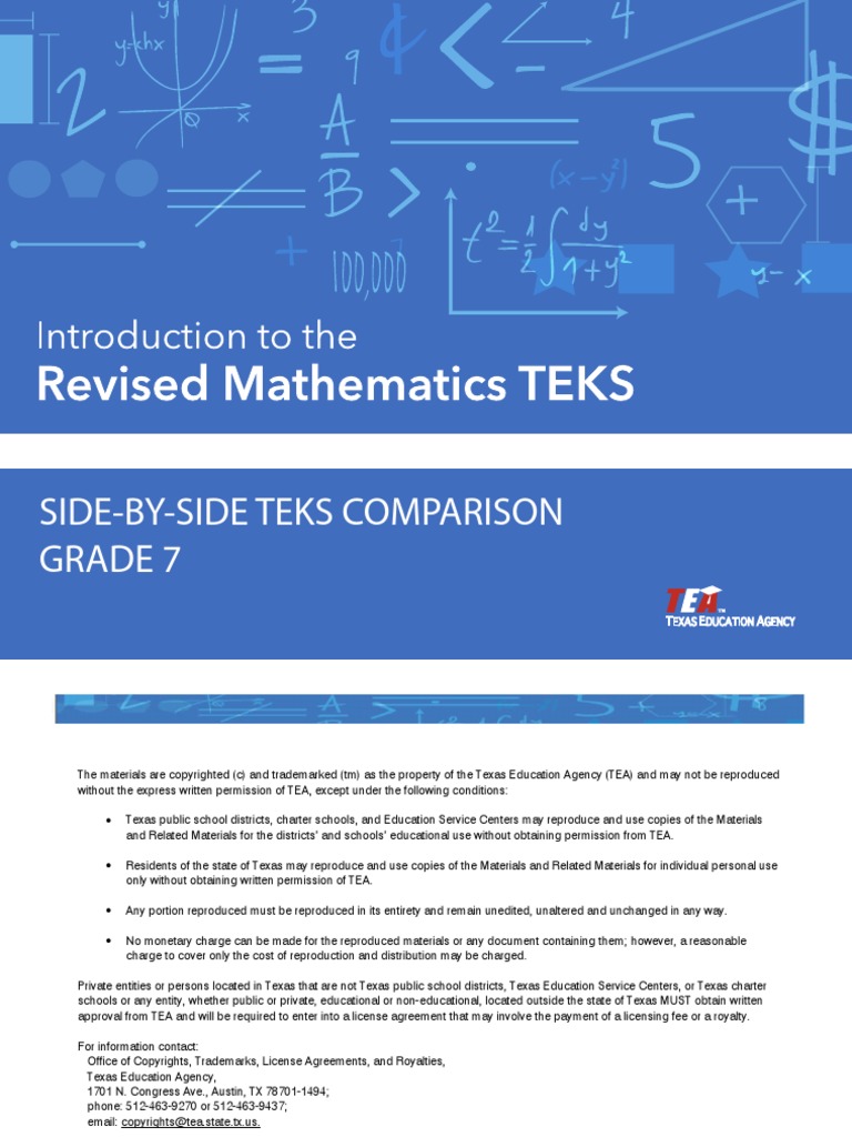 Side-By-Side Teks Comparison Grade 7 | PDF | Equations | Multiplication