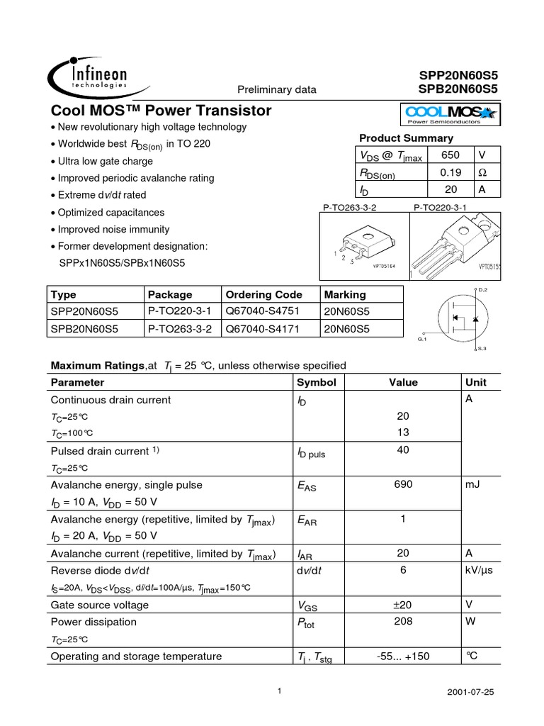 Power Transistor: Cool MOS™ | PDF | Mosfet | Field Effect Transistor