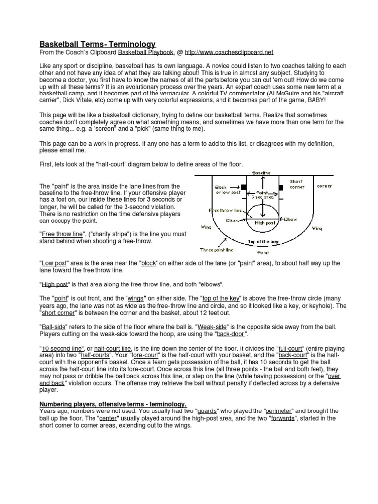 Basketball Terminology | PDF | Basketball Positions | Athletic Sports