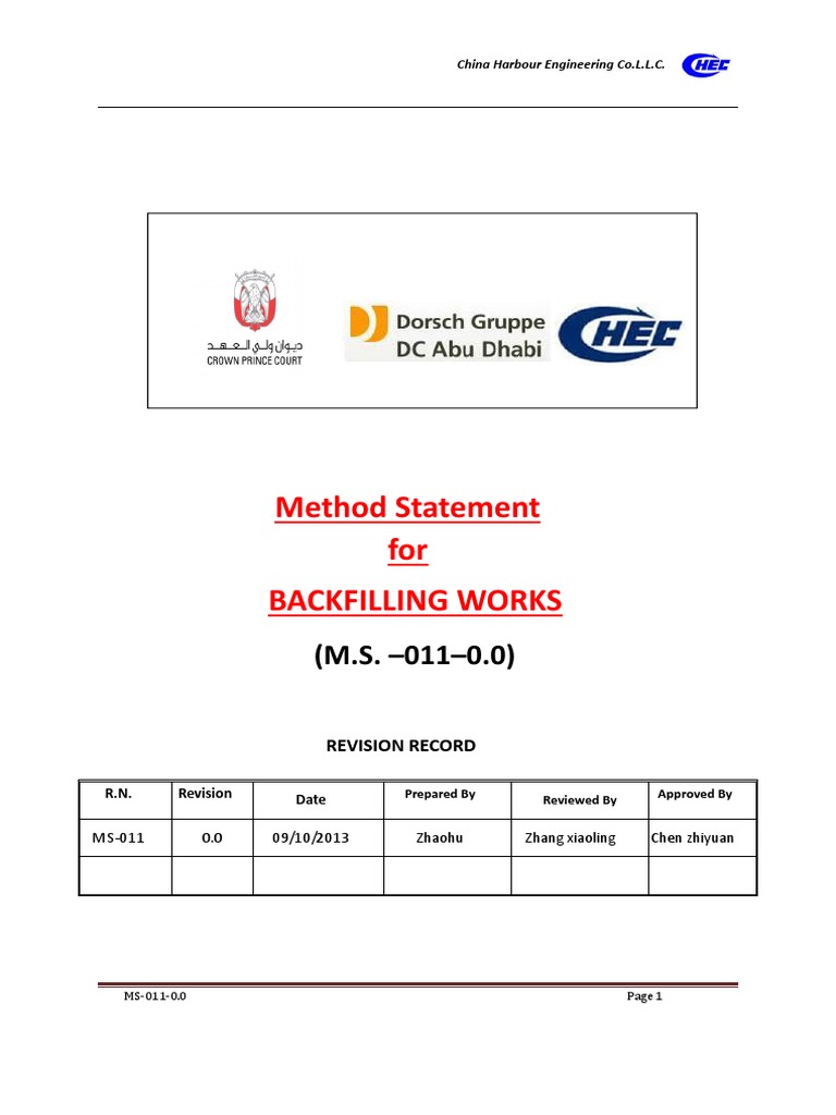 Method Statement For BACKFILLING WORKS | PDF | Pipe (Fluid Conveyance ...