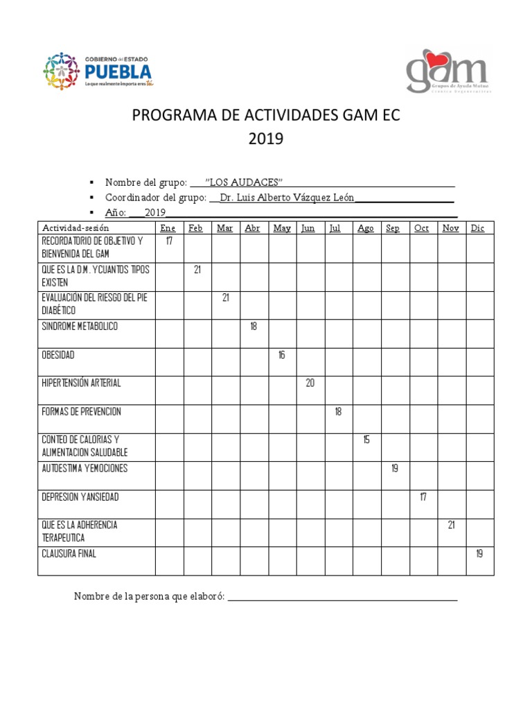 Programa de Actividades Gam Ec 2019 | PDF