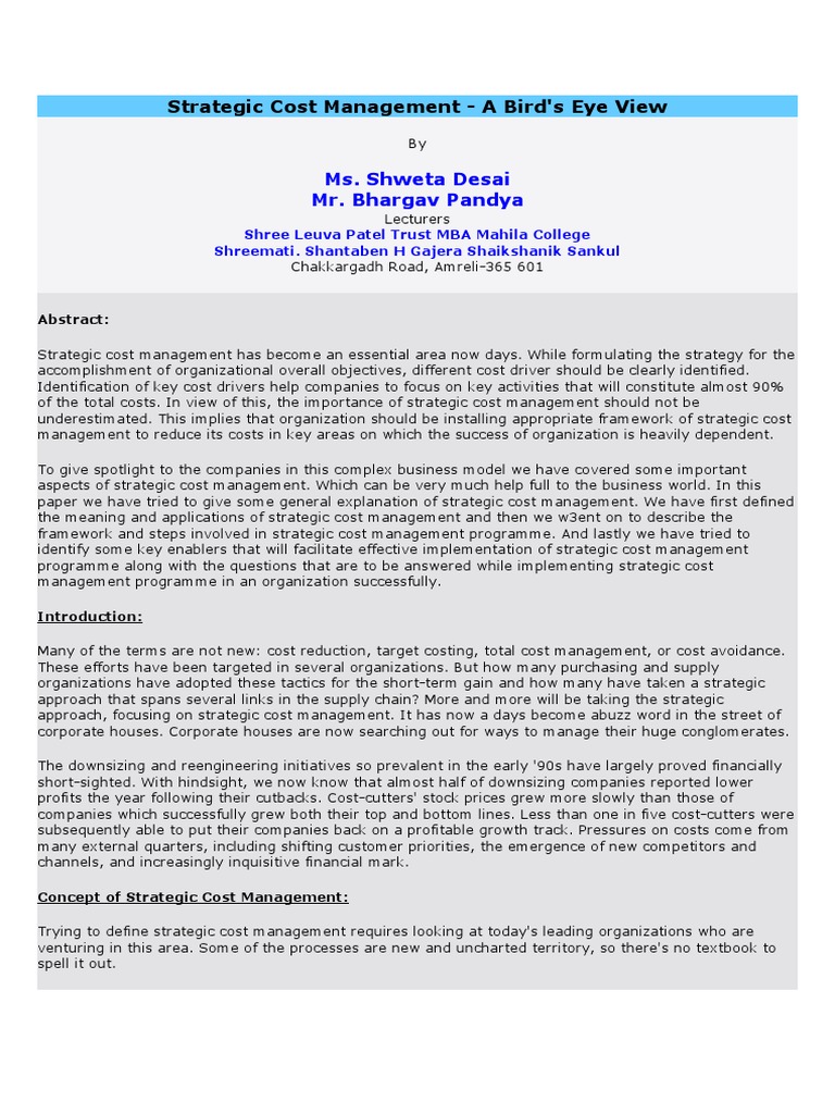Strategic Cost Management Framework | PDF | Supply Chain | Strategic ...