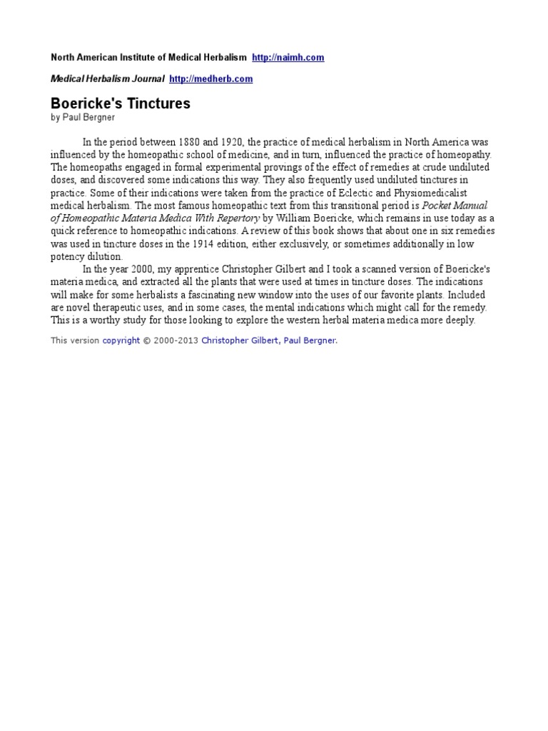 Boericke Tinctures | PDF | Homeopathy | Herbalism